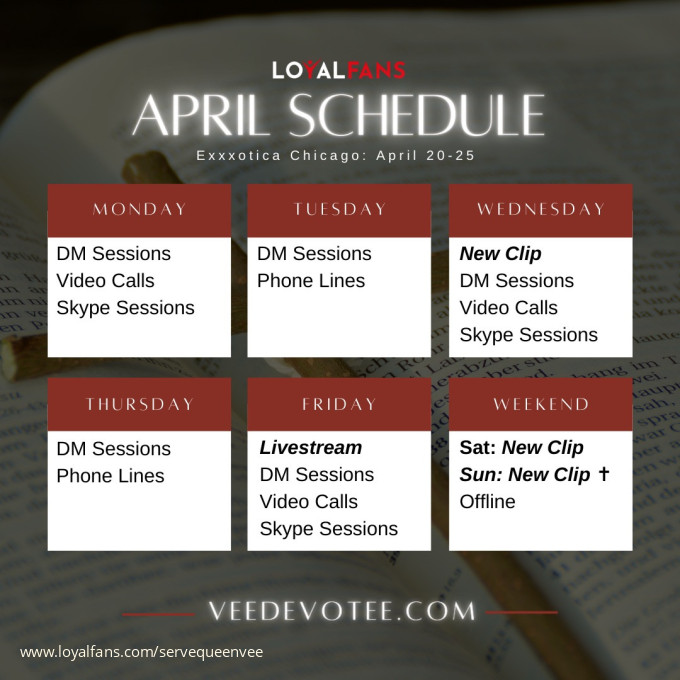April Schedule - Supreme Queen Vee Findom Cult Leader Official Photos ...