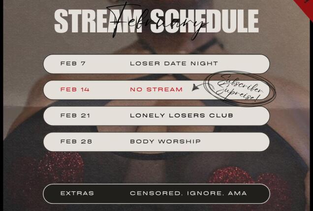 February Livestream Schedule - Supreme Queen Vee Findom Cult Leader ...