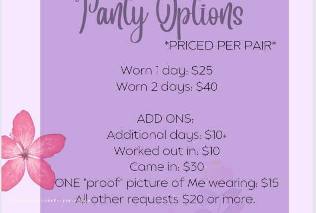 Panty Price List - Princess Kaye Official Photos | LoyalFans