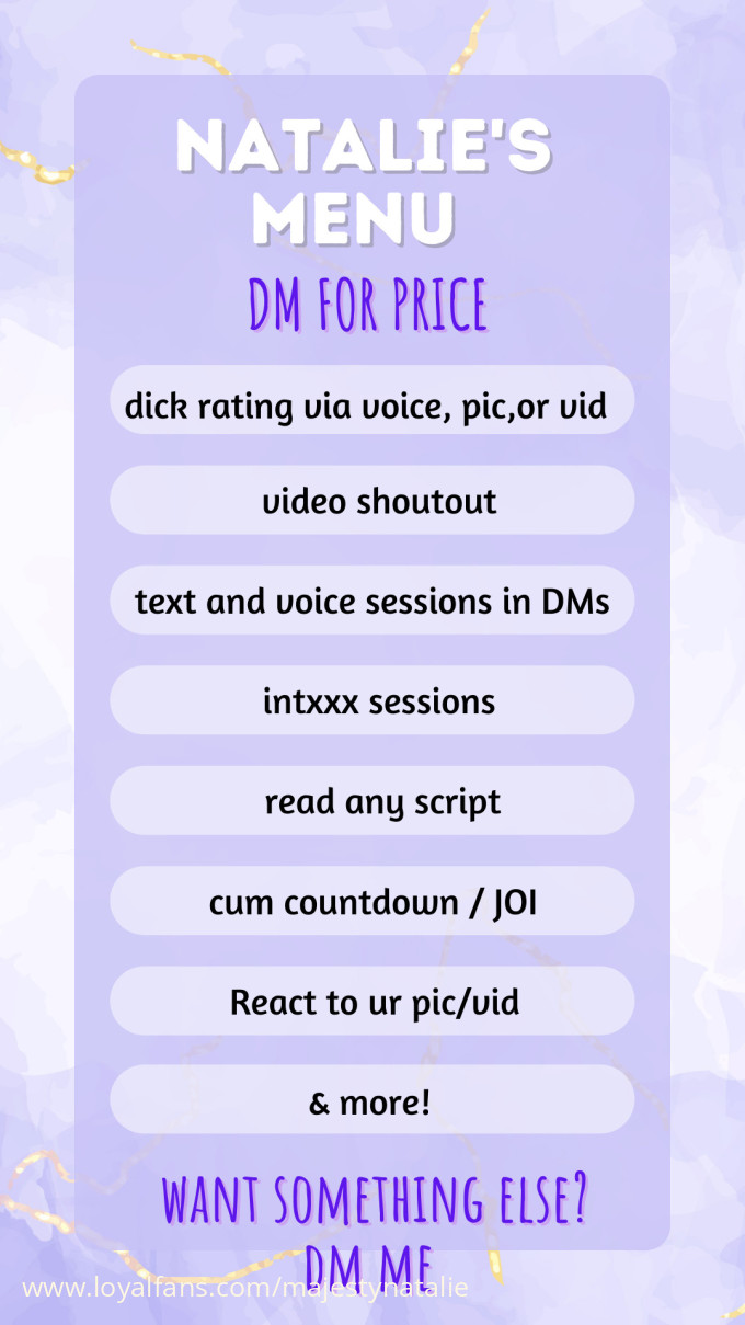Current Menu Offerings 😜 Majesty Natalie Femdom Feet Findom Creator